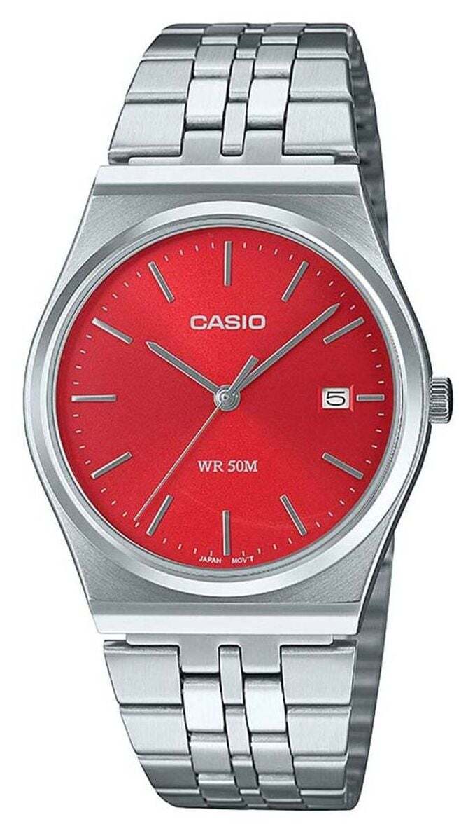 Casio MTP Series Analogue Quartz (35mm) Cherry Red Sunray Dial / | eBay