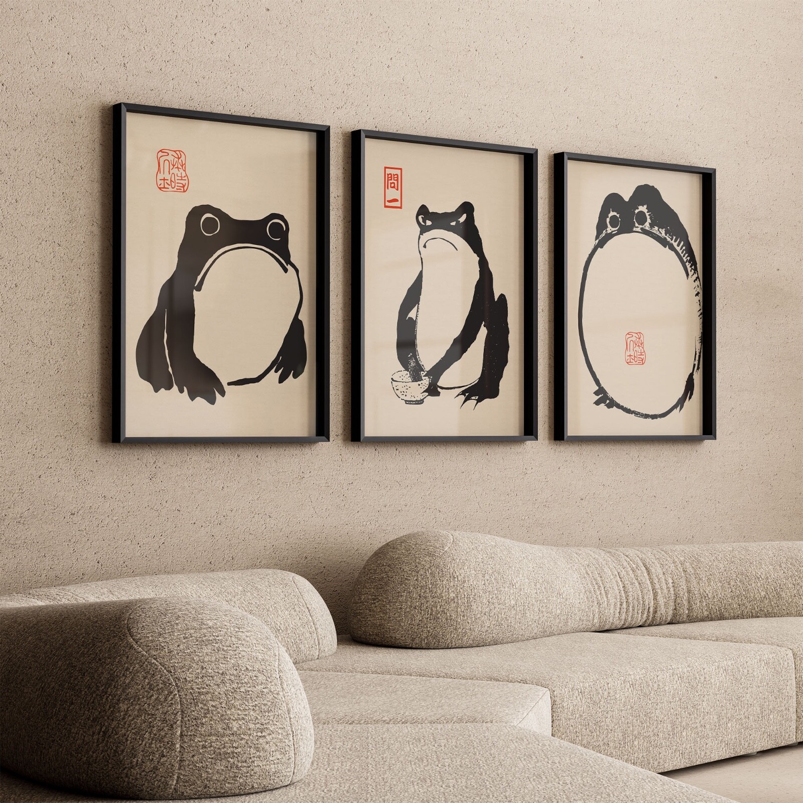 3-Piece Set of Frogs by Matsumoto Hoji (1814) Premium Wall Art Poster ...