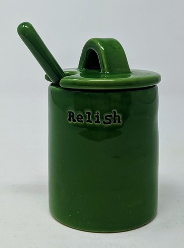 Pottery Barn Ceramic BBQ Set Green Relish Condiment Container Server ...