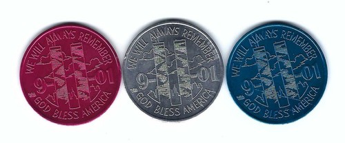 3 TWIN TOWERS NEW YORK 911 GOD BLESS AMERICA DOUBLOON COINS TOKENS LOT ...