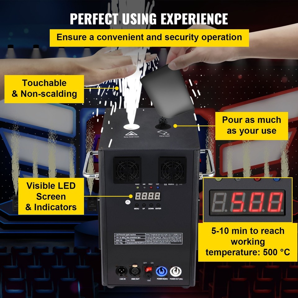 Uimoso Large Cold Spark Firework Machine 700W DMX Stage 6.6-9.8ft DJ ...