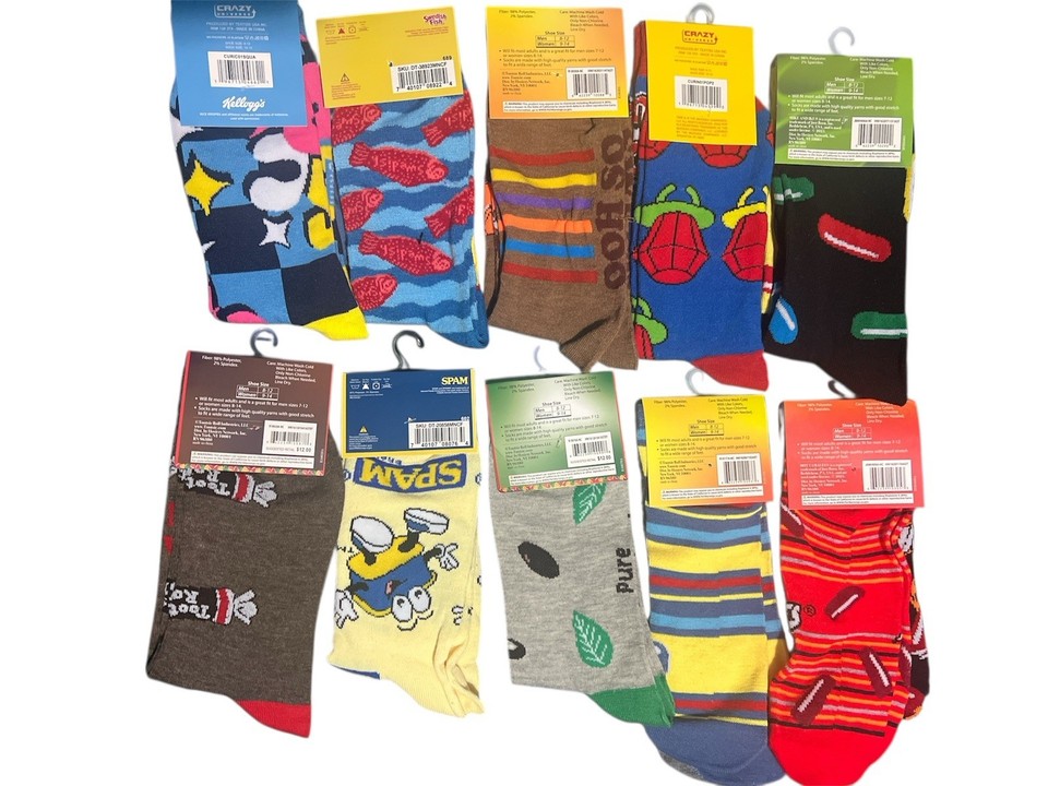 New Lot Novelty Fun Graphic Socks Crew Length Socks Unisex 10 Packs ...