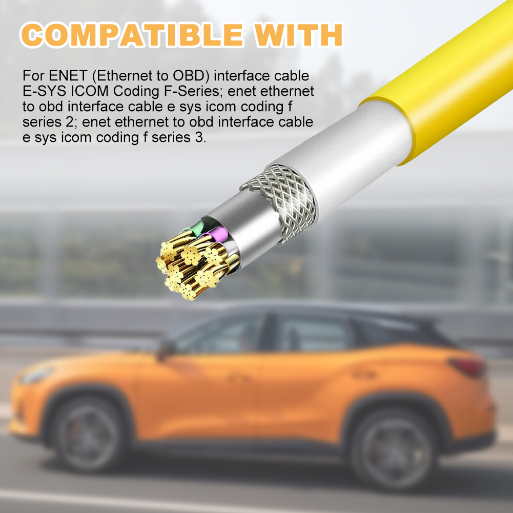 2m Ethernet To OBD Yellow ENET Cable Anti Interference 12V For E-SYS ...