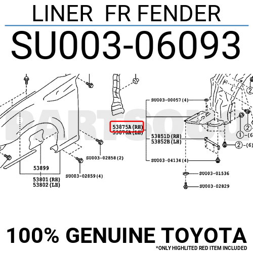 SU00306093 Genuine Toyota LINER FR FENDER SU003-06093 | eBay