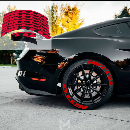 NITTO Permanent Tire Lettering Stickers Rubber 1.38" 15"-24" 9 Pcs Red ...