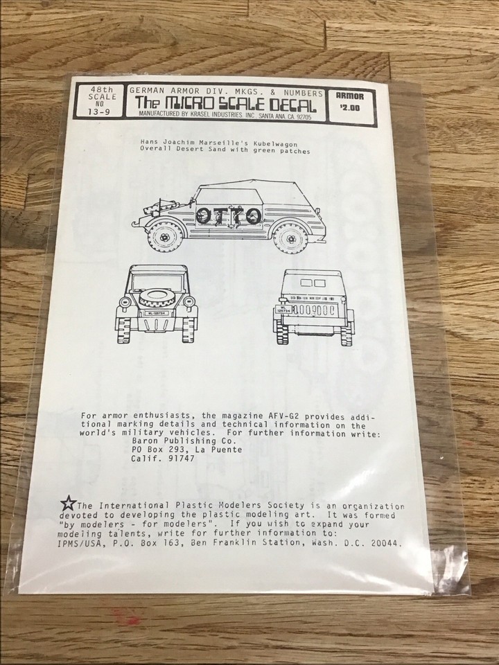 Microscale Decals 1/48th Scale 13-9: German Armor Division Markings/ #s ...