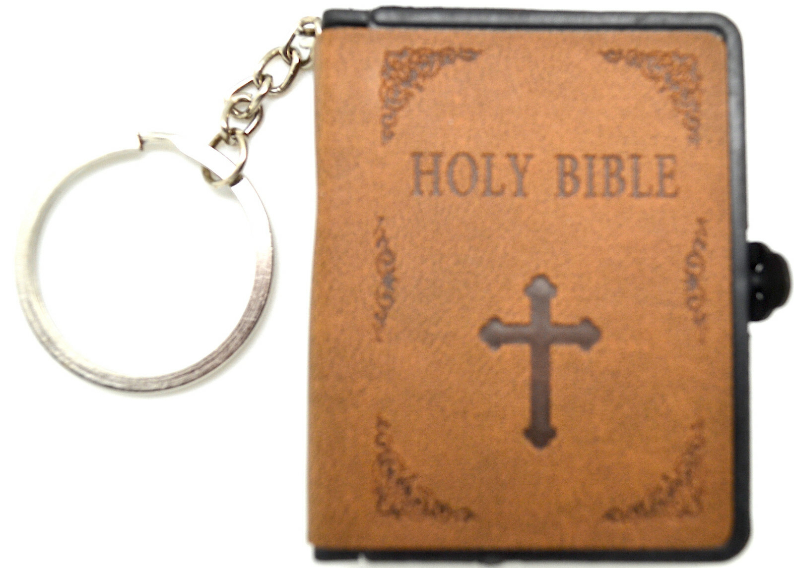2 1/2" NEW! Leather-Bound Mini HOLY BIBLE Keyring Keychain Religious ...