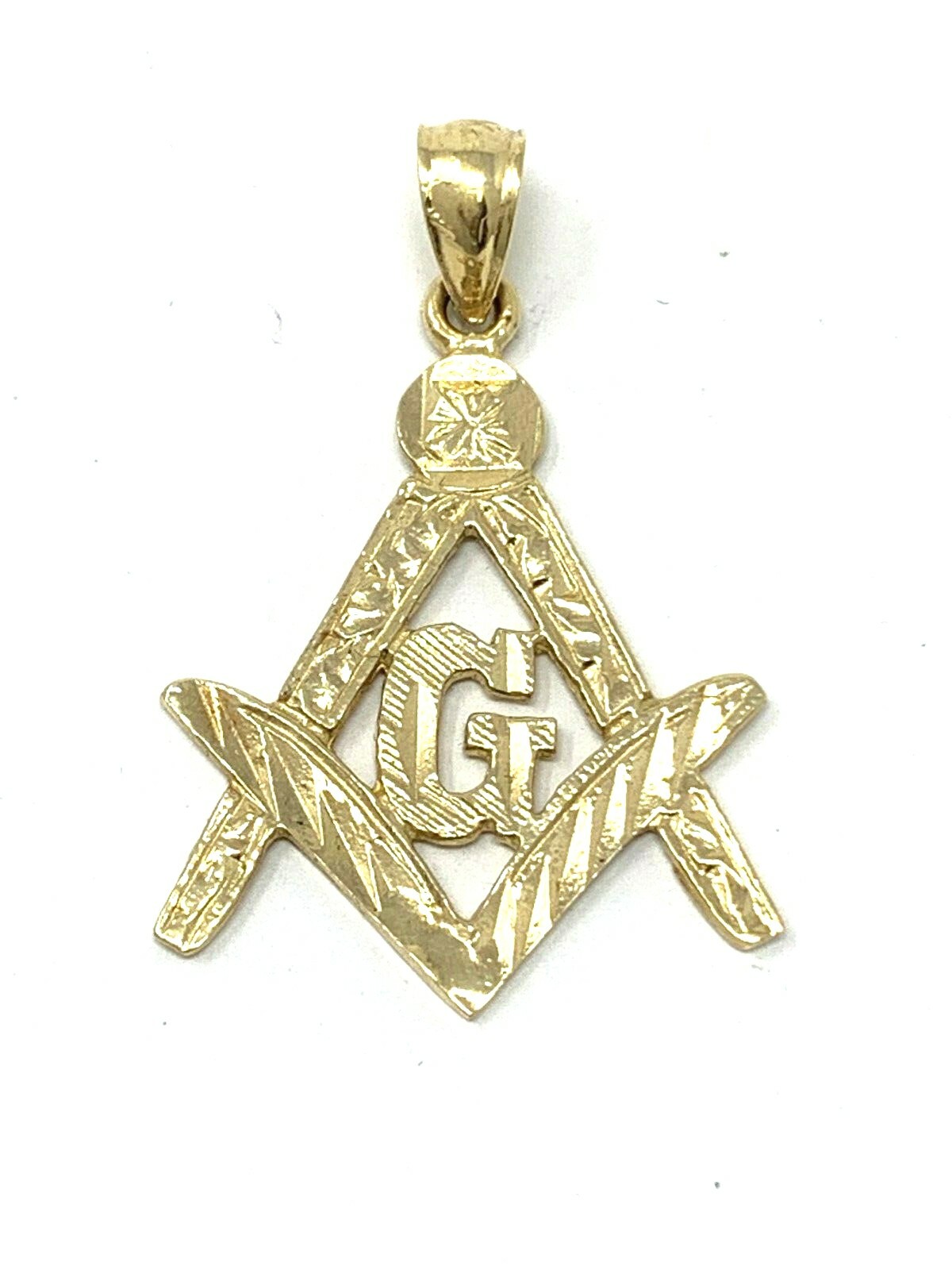 14k Yellow Gold Solid Diamond Cut Freemason Masonic Pendant 1.16" 1.6 ...