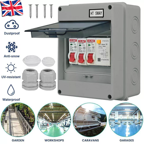 2 Way Fuse Box Waterproof Garage Caravan Consumer Unit Enclosure 2 MCB ...
