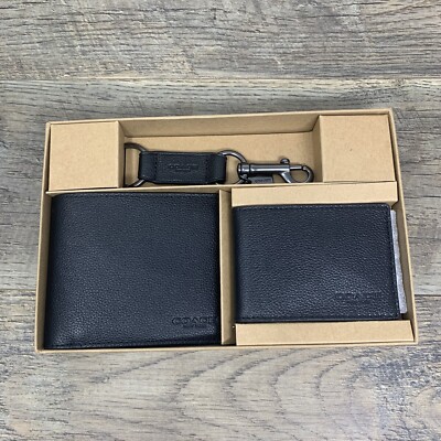 Coach 3 In 1 Smooth Leather Men’s Wallet Gift Box CS433 | Black — New ...