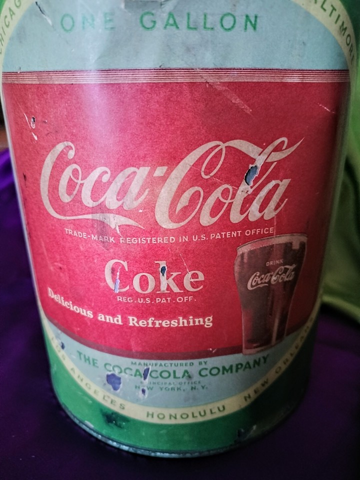 Vintage 1940's Coca-Cola (Coke) 1-Gallon Tin Syrup Canister with Paper ...