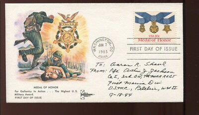 ARTHUR J JACKSON MARINES MEDAL OF HONOR PELELIU WW2 SIGNED COVER LV3071 ...