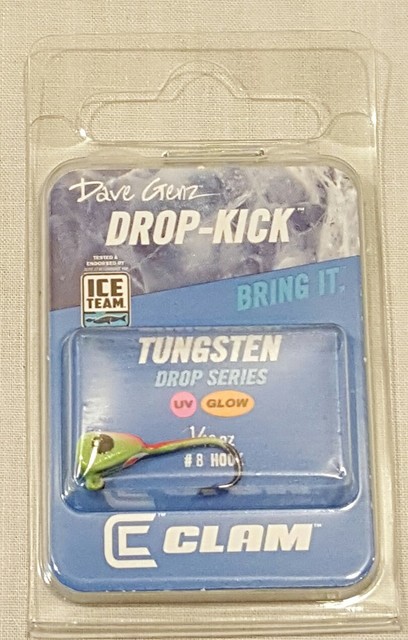 Clam Dave Genz Drop Kick Ice Jigs 3 Sizes 6 Colors 1/16 White/green ...