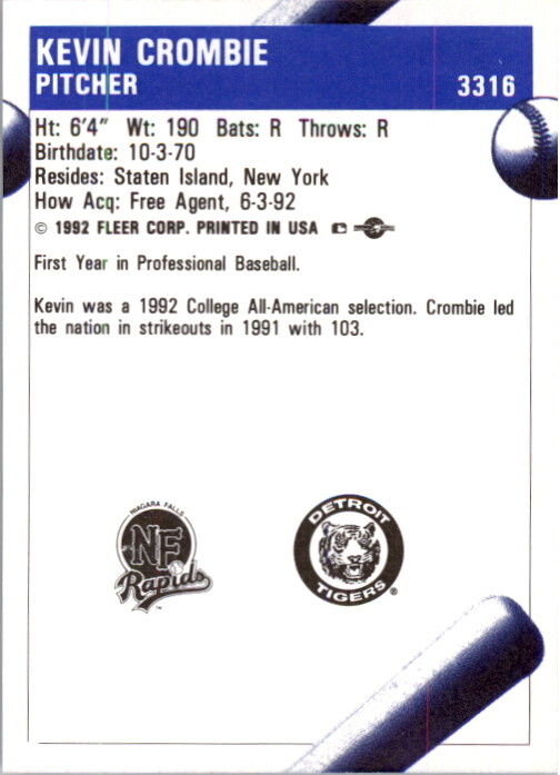 1992 Niagara Falls Rapids Fleer/ProCards #3316 Kevin Crombie | eBay