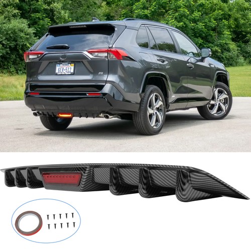 For Toyota RAV4 RAV 4 Carbon Fiber Rear Bumper Diffuser Lip + LED Brake ...