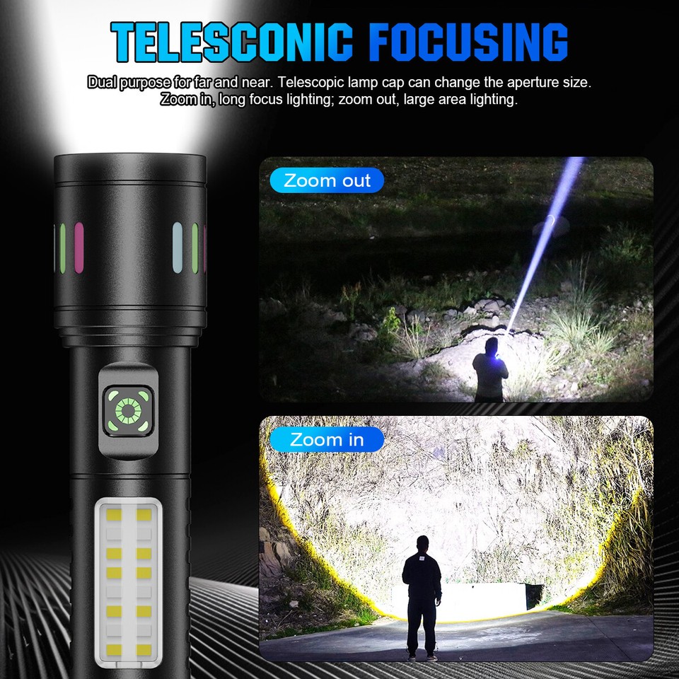 350000000 Lumen Super Bright LED Tactical Flashlight Rechargeable LED ...