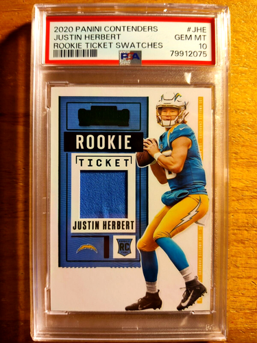 JUSTIN HERBERT 2020 CONTENDERS ROOKIE TICKET JERSEY PATCH RC JHE PSA 10 ...