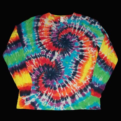 Organic Long Sleeve Tie Dye T-Shirt Wild Rainbow Spirals Large Hippie ...