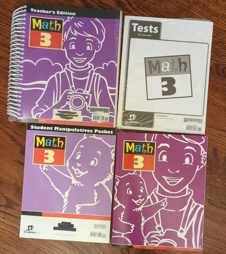 Math 3 Set Student Worktext BJU Press TESTS TE Manipulatives Third ...