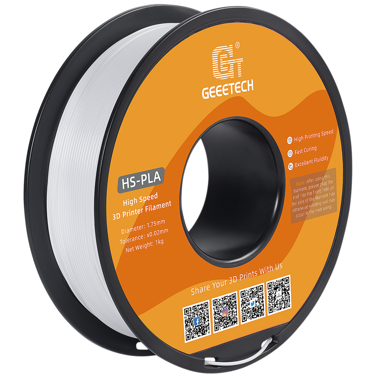 Geeetech 3D Printer HS-PLA Filament 1kg/roll 1.75mm White Monochrome ...
