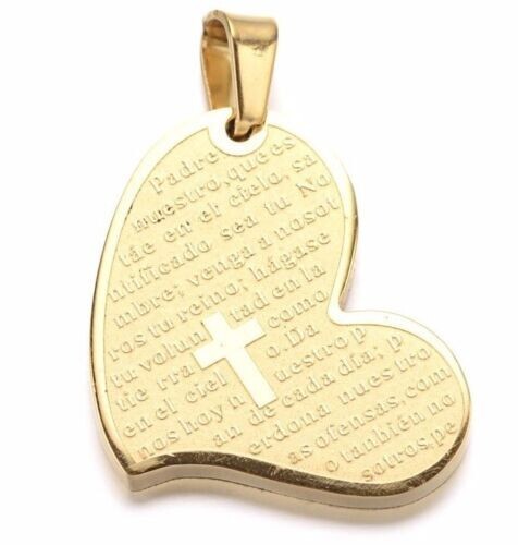Heart Prayer Padre Nuestro Lord Cross Pendant Bible Gold Plated ...