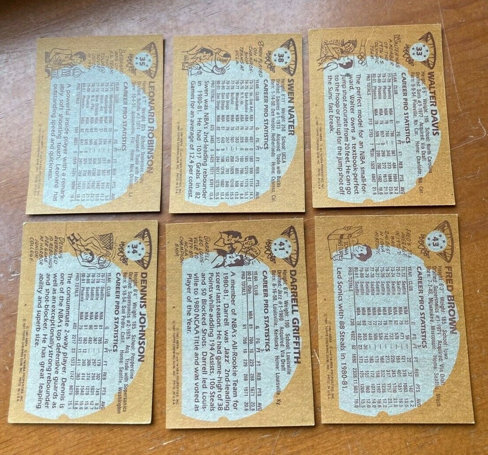 1981-82 BASKETBALL CARD LOT 6 LEONARD ROBINSON, SWEN NATER, DAVIS, DJ ...