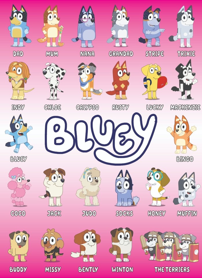 Bluey Characters Posters ready to frame - (A5-A0) - Gloss or Satin ...