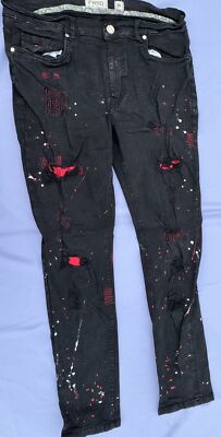 FWRD Denim Men's Black Distressed Ripped Paint Splatter Jeans Size 36 ...