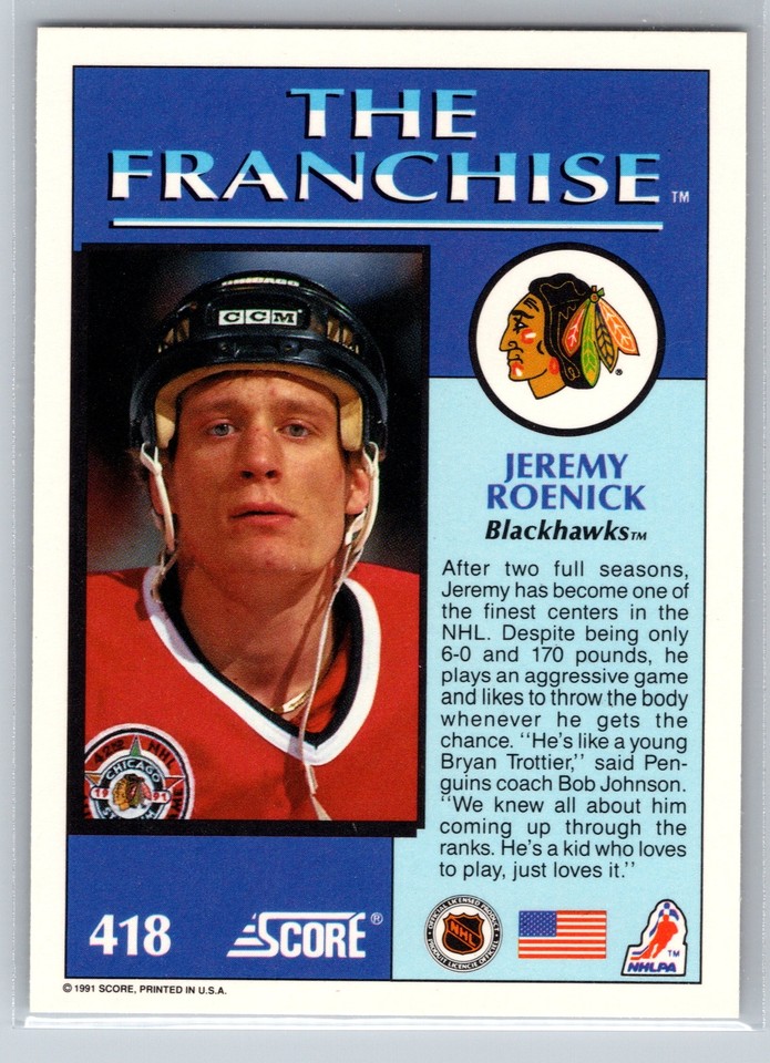 1991-92 Score Canadian English #334 Jeremy Roenick Chicago Blackhawks ...