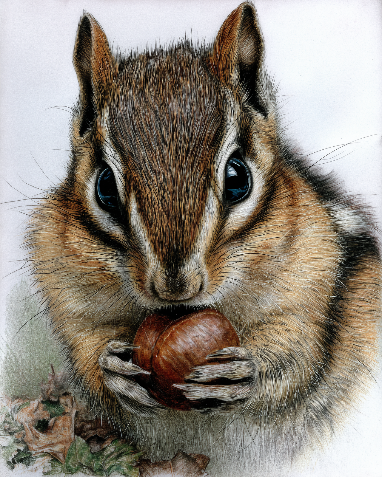 8x10 Chipmunk holding nut close-up white backdrop realism - 866104452 ...