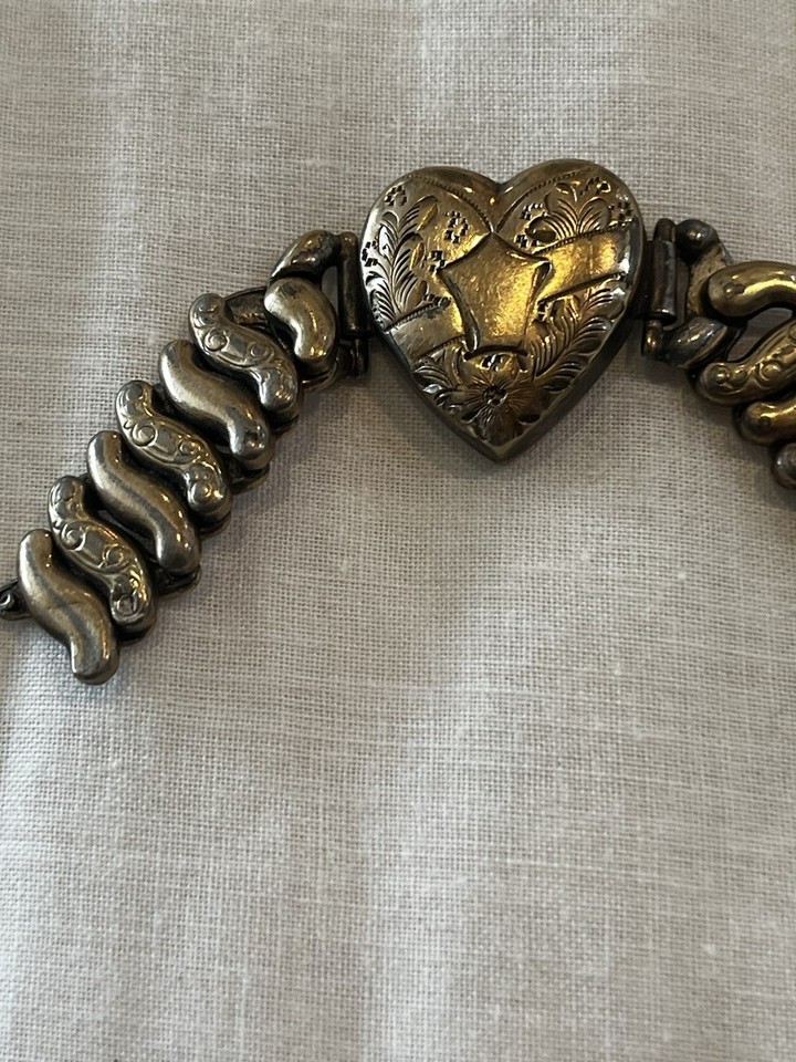 1930-40s Co Star USA Gold Tone Heart Expanding Bracelet Jewelry Vintage ...