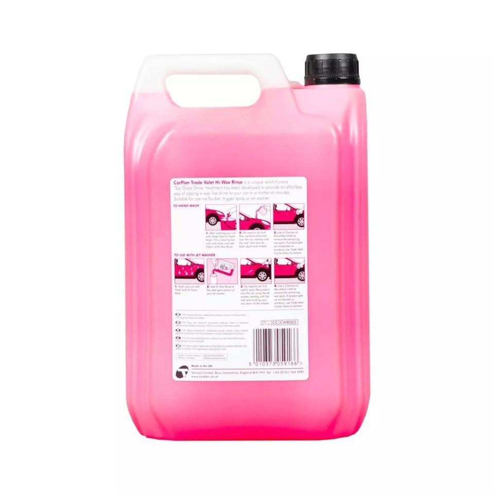 CarPlan CWR005 Trade Hi Wax Rinse 5L Instant Shine Exterior Valeting x ...