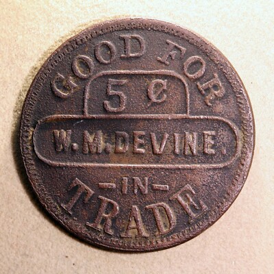 Maverick Brunswick Balke Collender pool table token - W.M. Devine, 5 ...