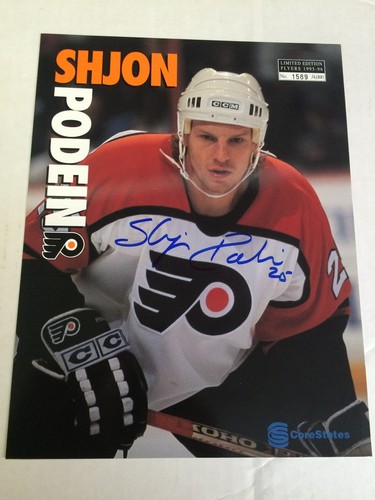 SHJON PODEIN AUTOGRAPHED PHILADELPHIA FLYERS 95-96 LINE UP CARD 1589/ ...