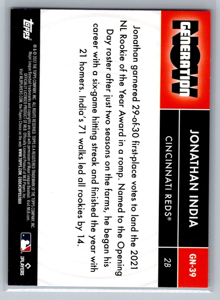 2022 Topps Generation Now Baseball #GN-39 Jonathan India Cincinnati ...
