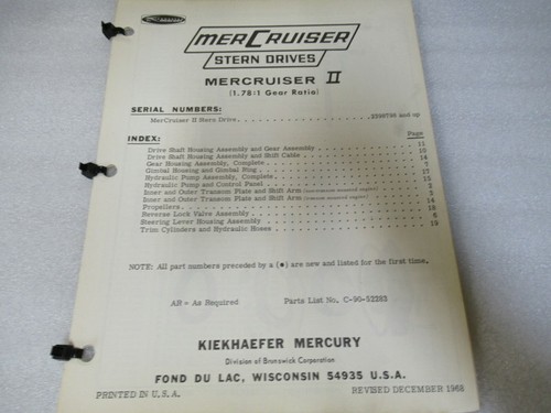 PM117 Mercruiser II 1.78:1 Gear Ratio SternDrive Parts Catalog Manual C ...