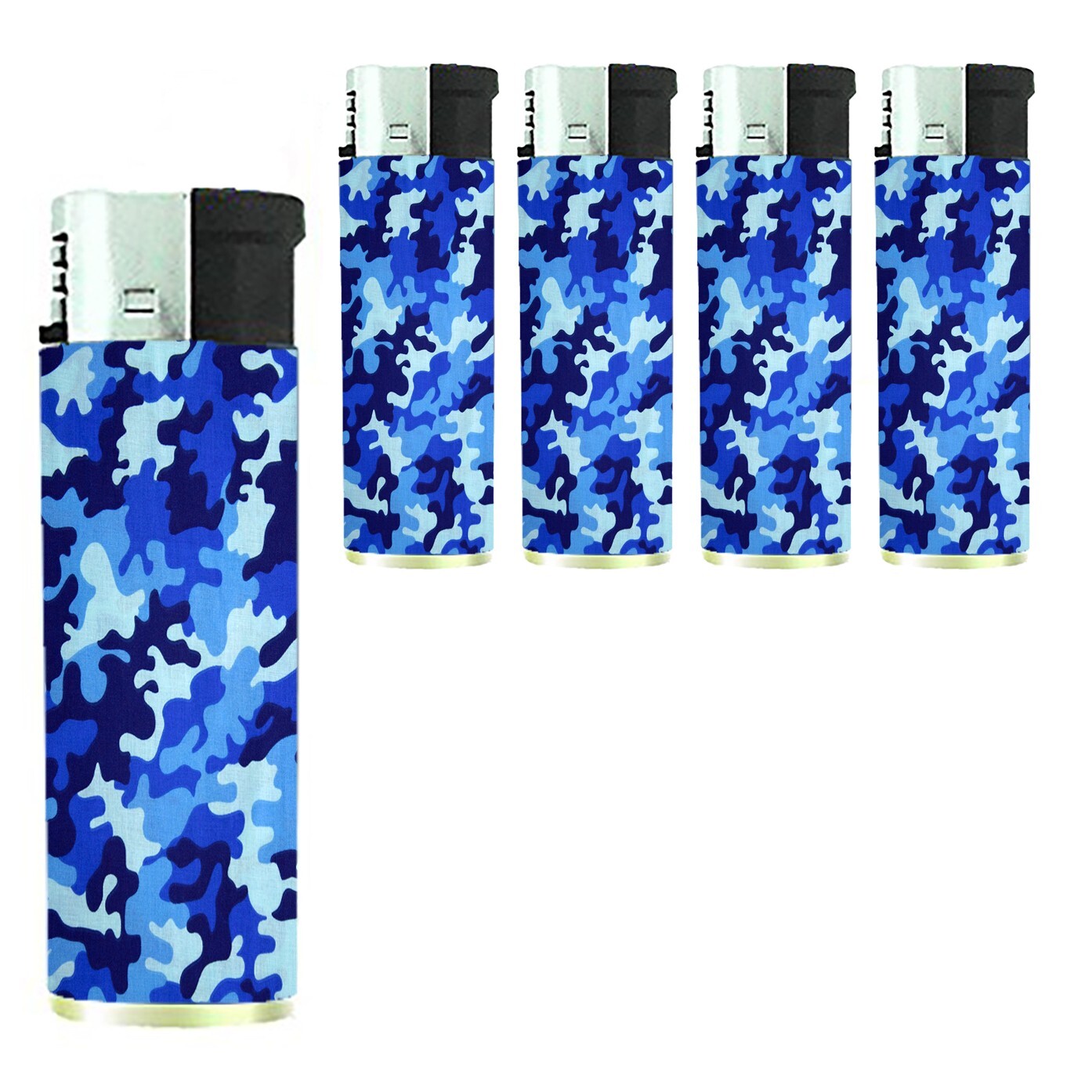 Blue Camo Lighters Set of 5 Electronic Refillable Butane Camouflage | eBay