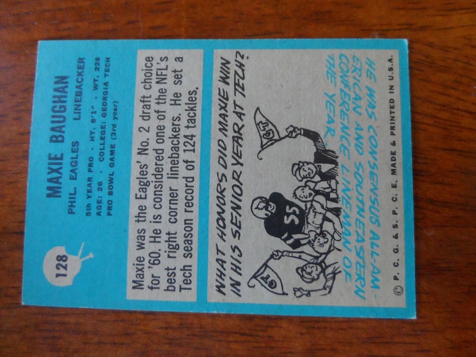 1964 PHILADELPHIA FOOTBALL #128 MAXIE BAUGHAN PHILADELPHIA EAGLES EX/MT ...