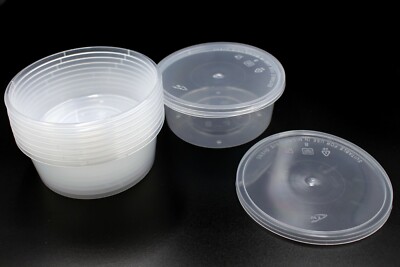 CLEAR PLASTIC ROUND CONTAINERS DELI SAUCE POTS + LIDS MICROWAVE SAFE ...