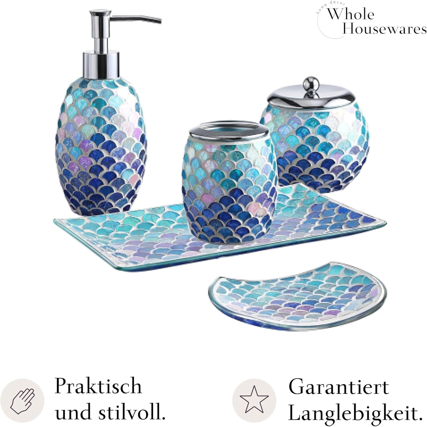 Mosaic Glass Bathroom Accessories Soap Dispenser/Dish Jar Ocean Mermaid ...