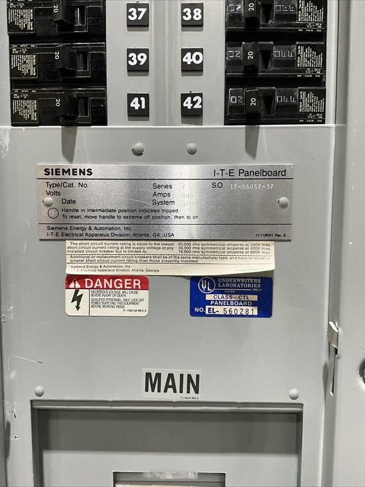 Siemens 400 Amp Main Panel 208V 3PH 4W W/BREAKERS cat no. CDP-7 🟦 | eBay