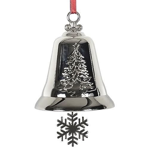 Bell Ornaments with Snowflake and Xmas Tree Print, Silver Bells ...