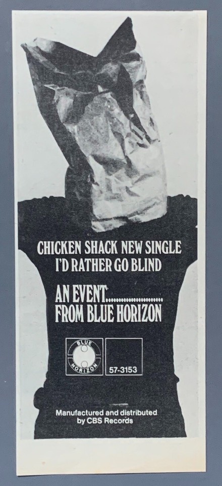 CHICKEN SHACK 1969 ADVERT I'D RATHER GO BLIND Christine McVie Fleetwood ...