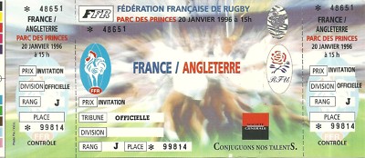 RARE / TICKET BILLET DE RUGBY - MATCH : FRANCE - ANGLETERRE ENGLAND ...
