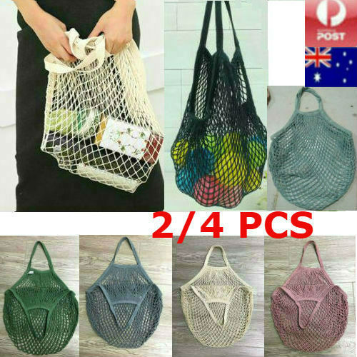 2/4 PCS Mesh Net Turtle Shopping Bags Reusable String Grocery Bag Fruit ...