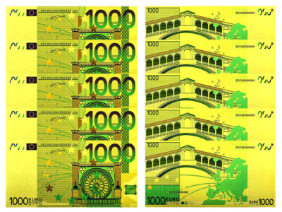 EUROPE : LOT DE 10 BILLETS POLYMER " OR " DU BILLET DE 1000 EUROS ★★ K ...