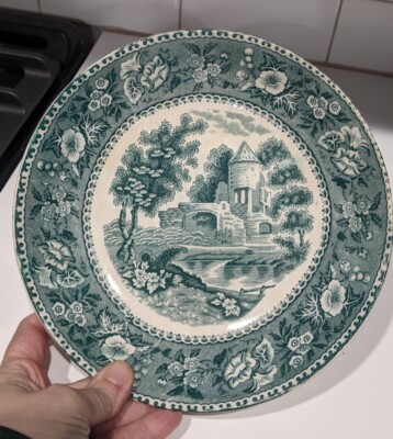 Beautiful Antique Green Transferware Round Plate 8.5" | eBay