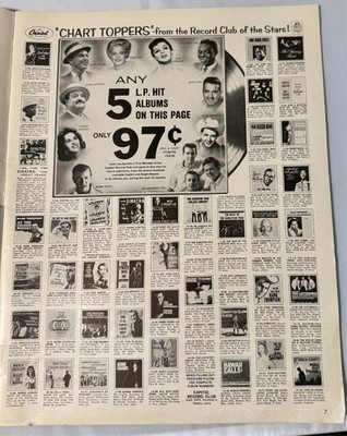 1963 Capitol Record Club Vintage Print Ad Chart Toppers - w/ order card ...