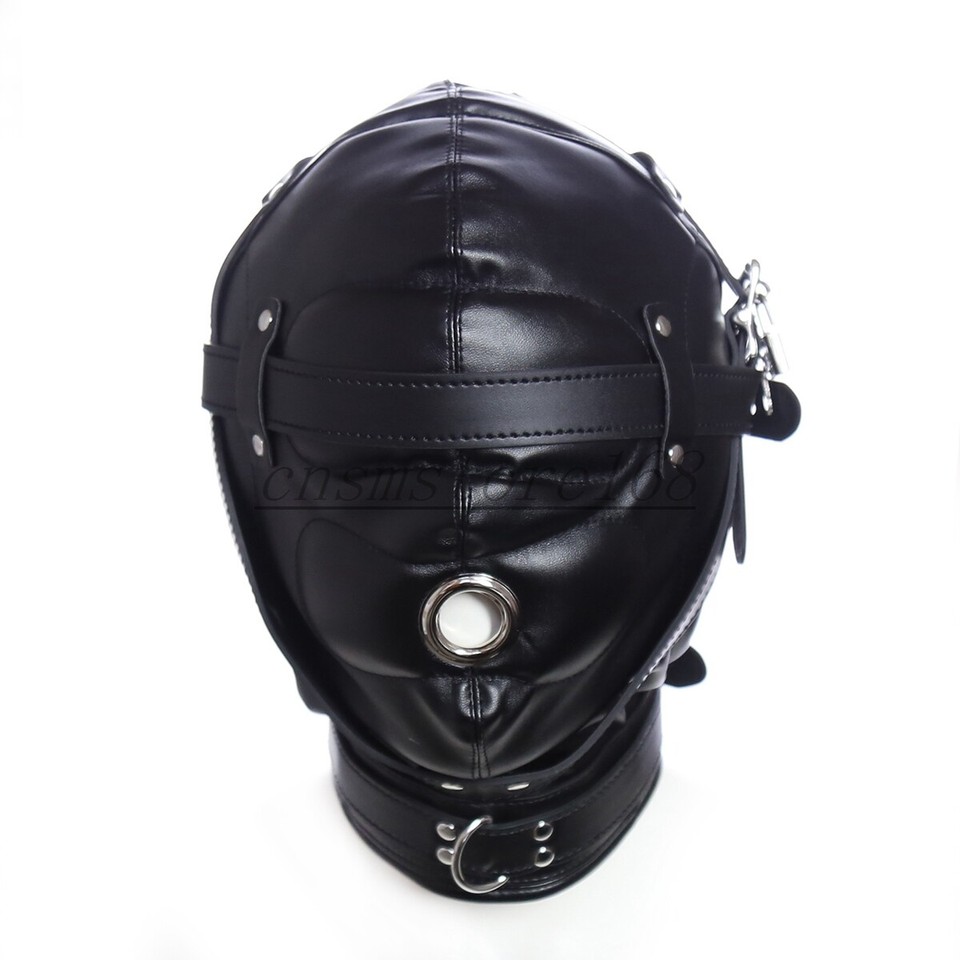 Sensory Deprivation Lockable Mask BDSM Mouth Head Hood Harness Bondage ...