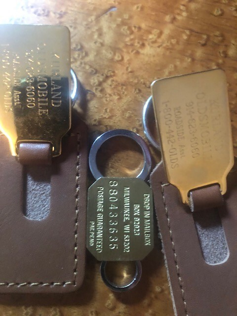 Oldsmobile key fob leather drop in mailbox set n.o.s Kurland dealer | eBay